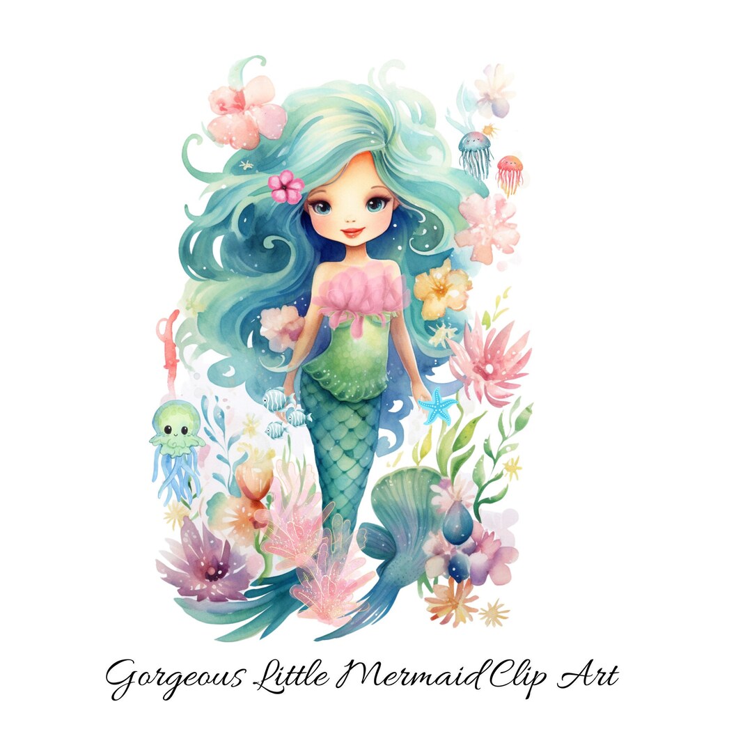 Cute Mermaid Clipart, Mermaid Digital Download, Mermaid PNG, Under the ...