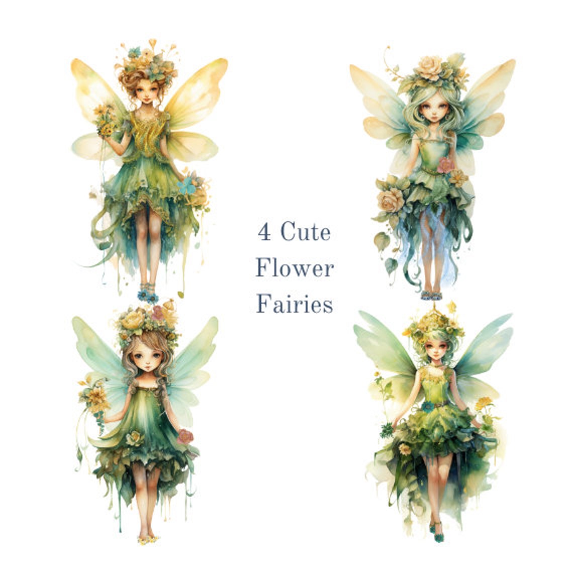 Cute Forest Fairy Clipart, Flower Fairy Clip Art, Girls Printable PNG ...