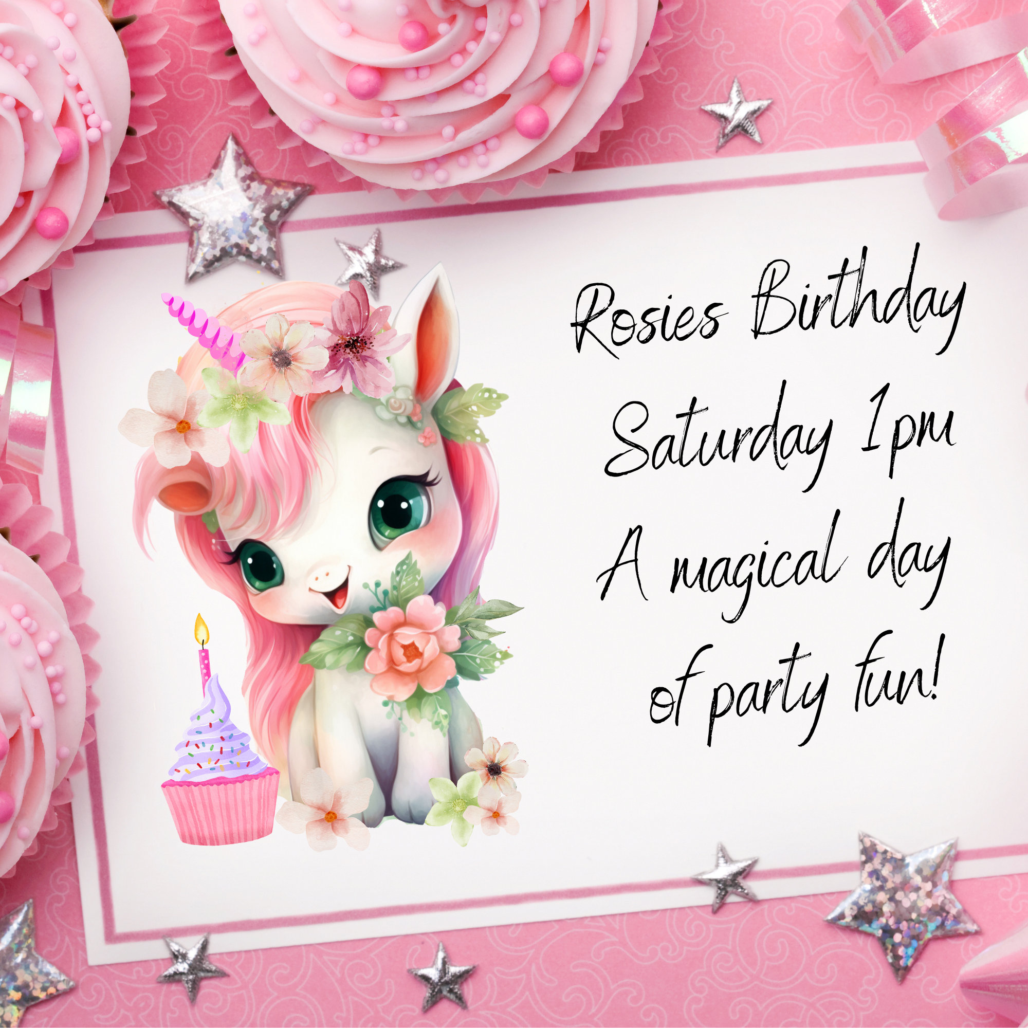Unicorn Clipart, Cute Baby Unicorn With Cupcake, Birthday Unicorn PNG ...