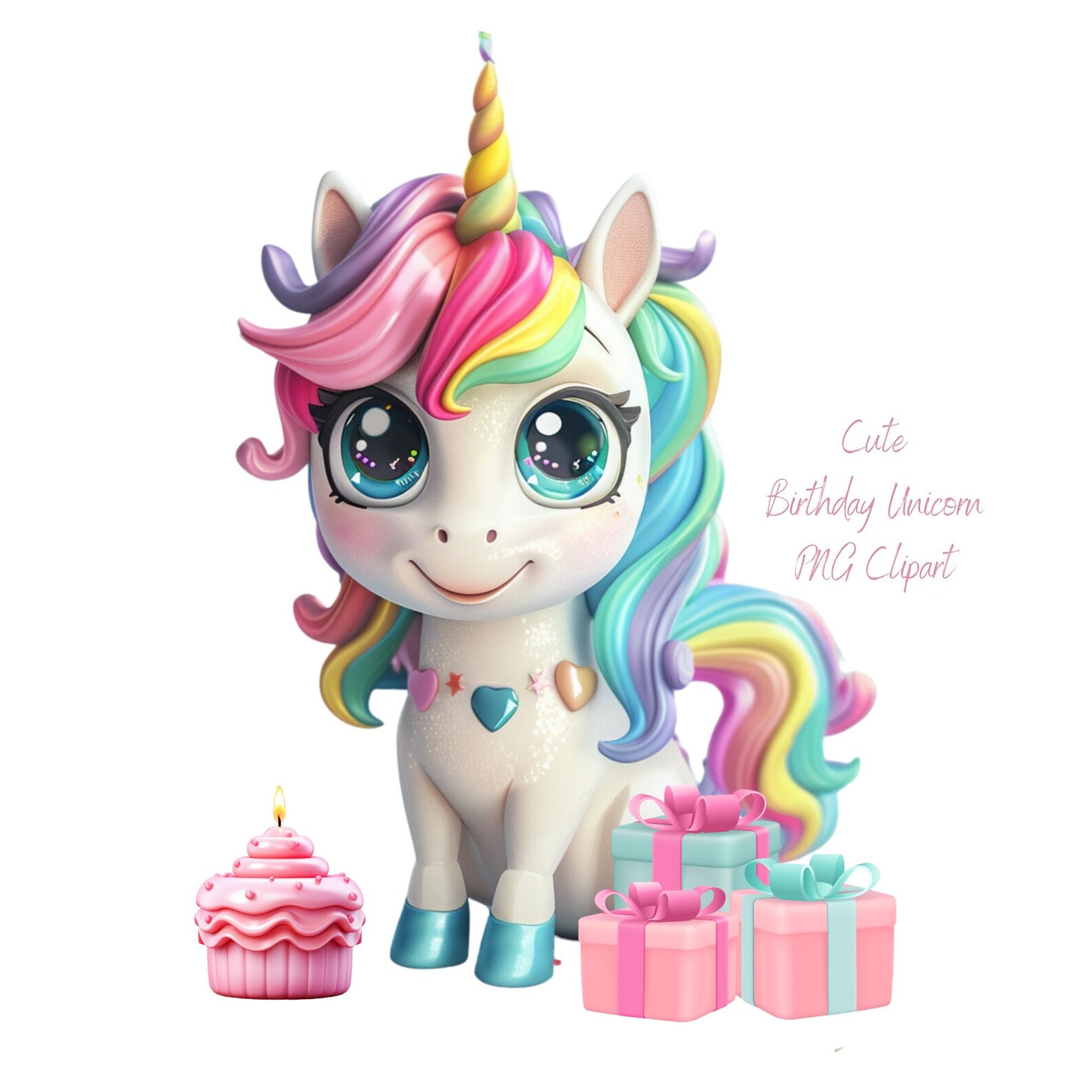 Unicorn Birthday Clipart, Girls Birthday PNG, Rainbow Unicorn, Clipart ...