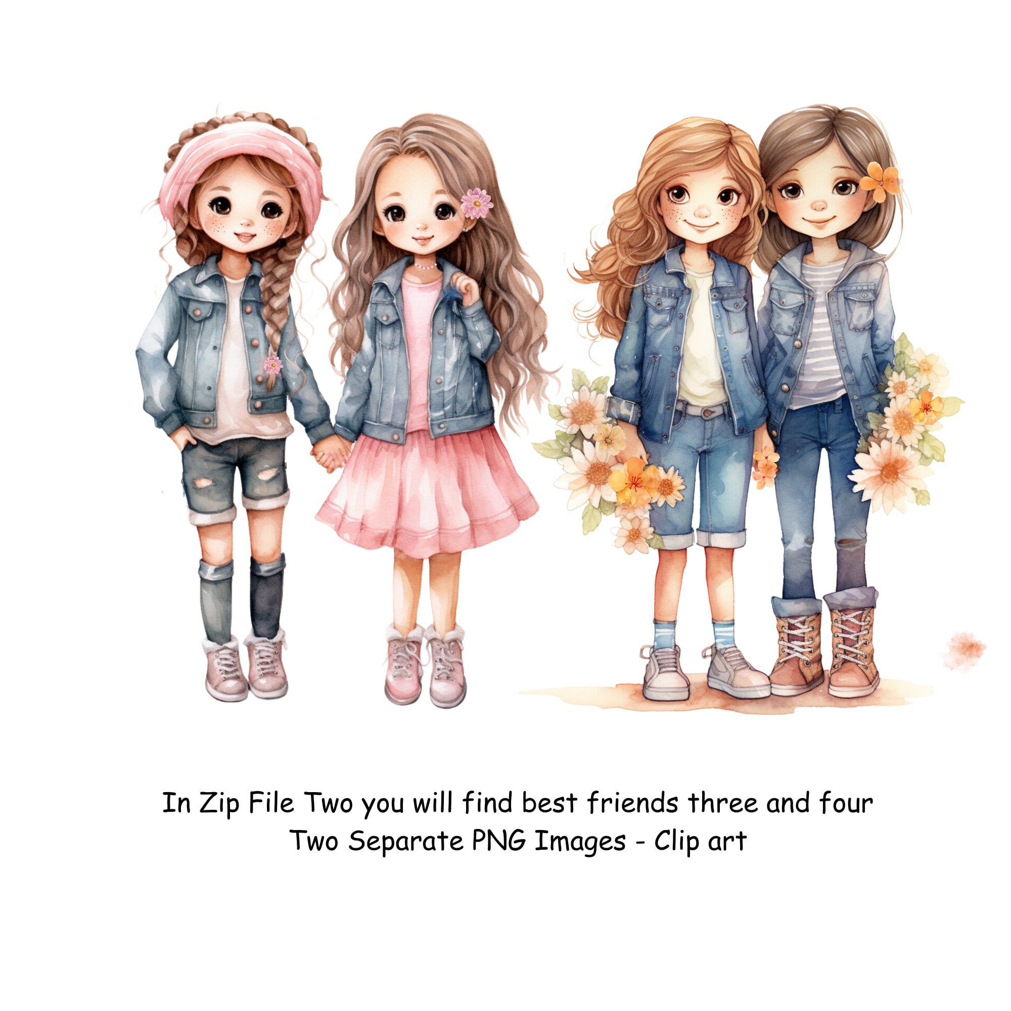 Cute Clipart, Best Friend Clipart, Bundle of 10 PNG Files Transparent ...