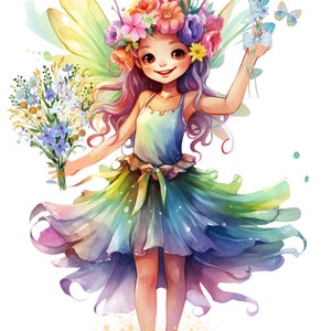 Cute Rainbow Fairies, Magical Watercolor Clipart, Fairy Tale Garden ...