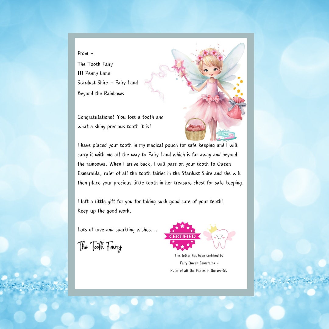 Tooth Fairy Letter, Printable Digital Download, Tooth Fairy Gift, Tooth ...