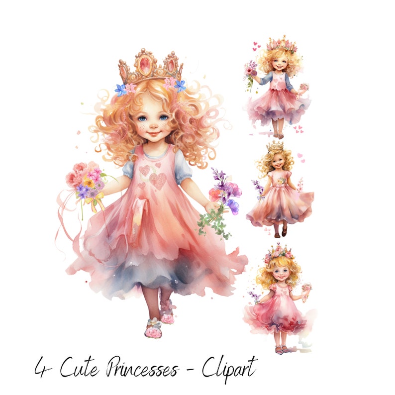 Cute Princess Girl PNG, Bundle of 4, Princess PNG, Princess, Watercolor ...