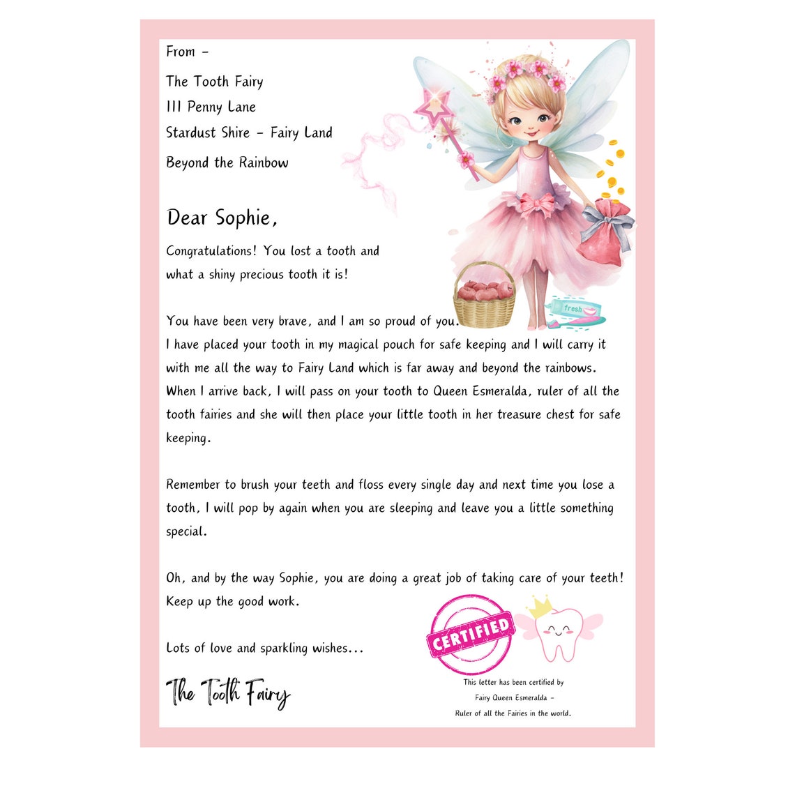 Tooth Fairy Letter PERSONALIZED, Printable Digital Download, Tooth ...