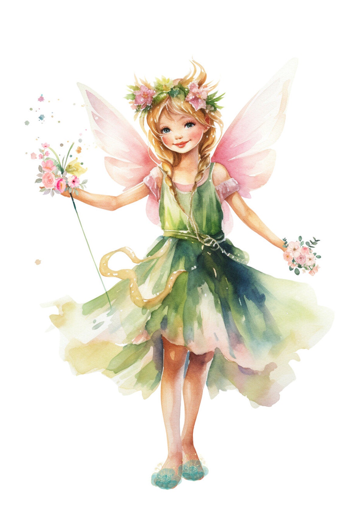 Cute Forest Fairy Clipart, Flower Fairy Clip Art, Fairies, Watercolor ...