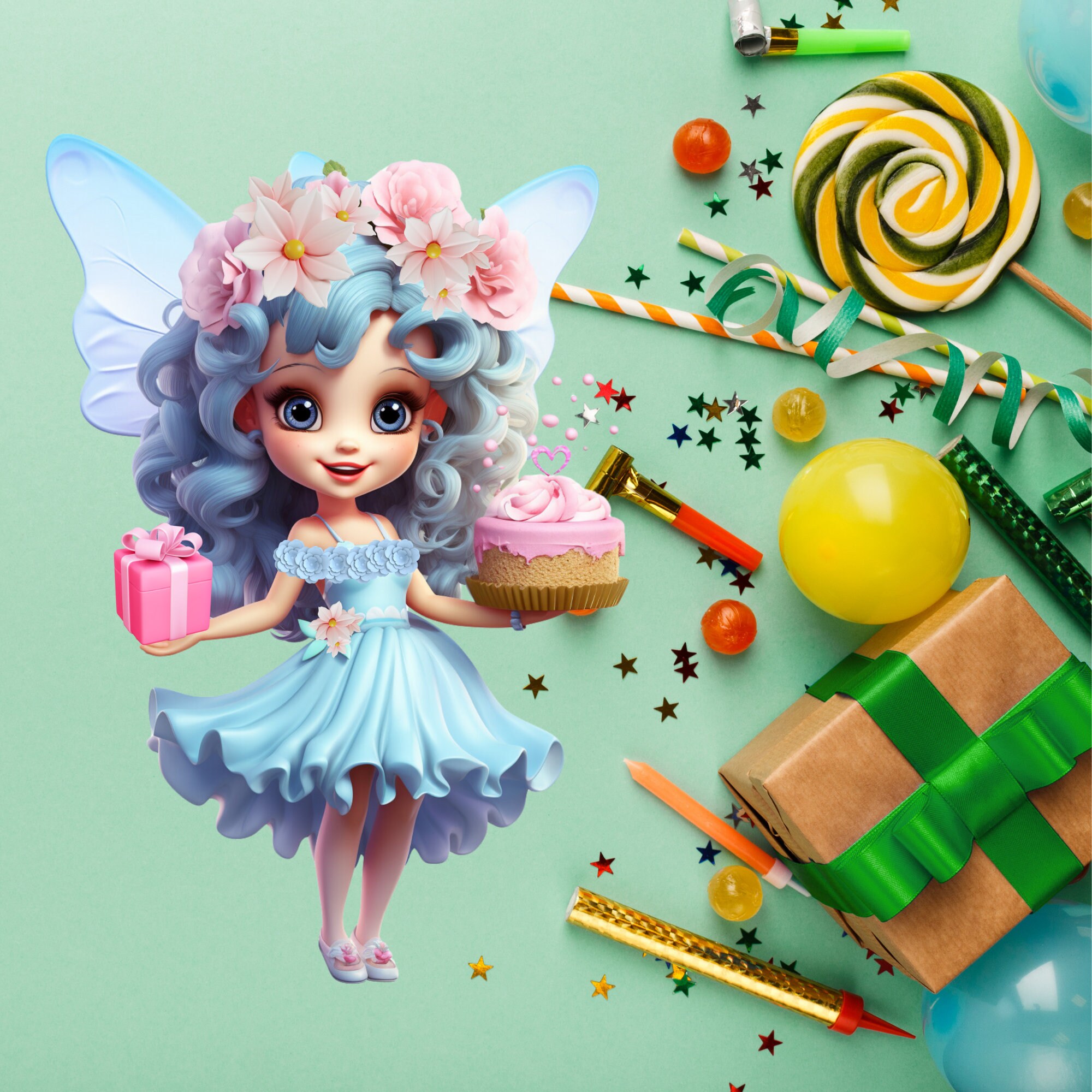 Birthday Fairy Clipart, Cute Birthday Fairy PNG, Cute Fairy PNG, Cute ...