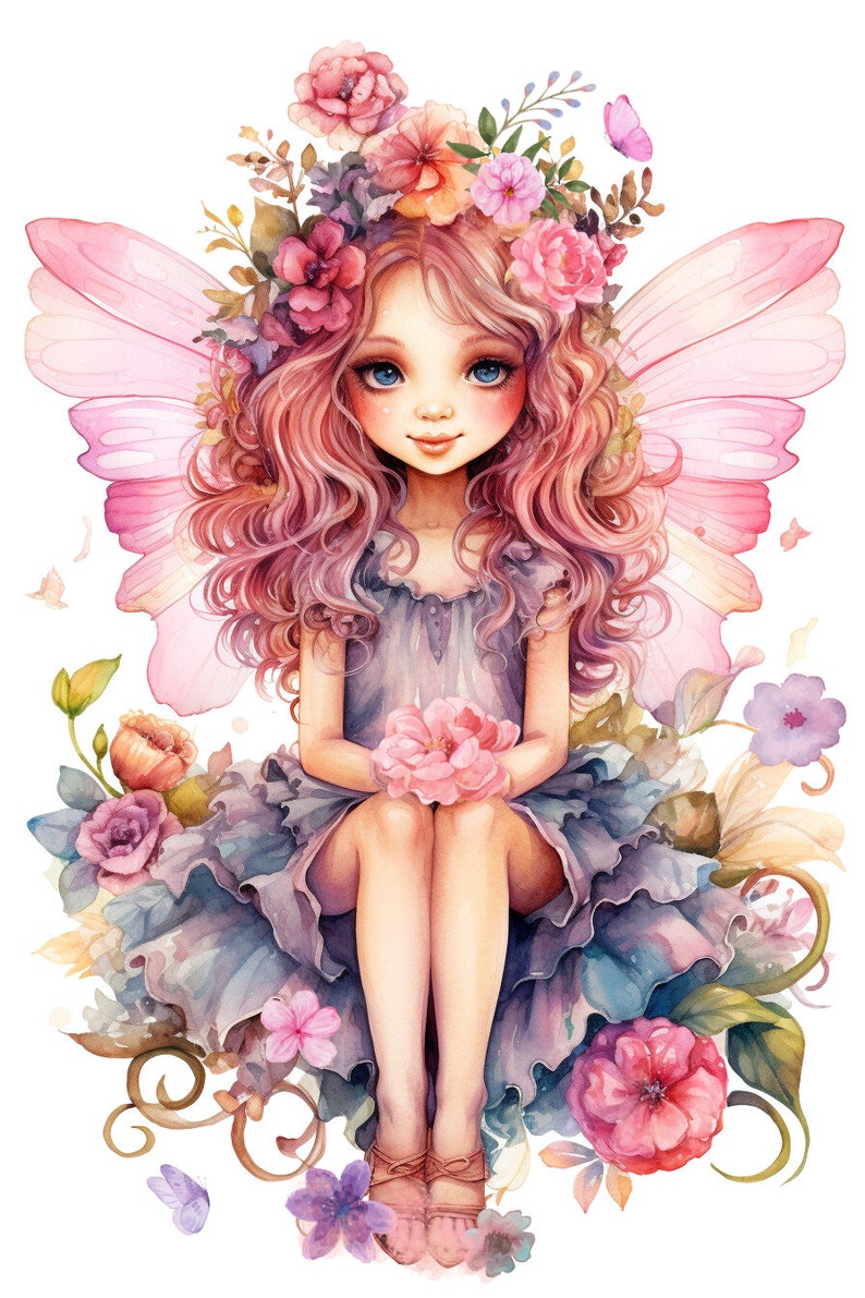Cute Forest Fairy Clipart, Flower Fairy Clip Art, Fairies, Watercolor ...