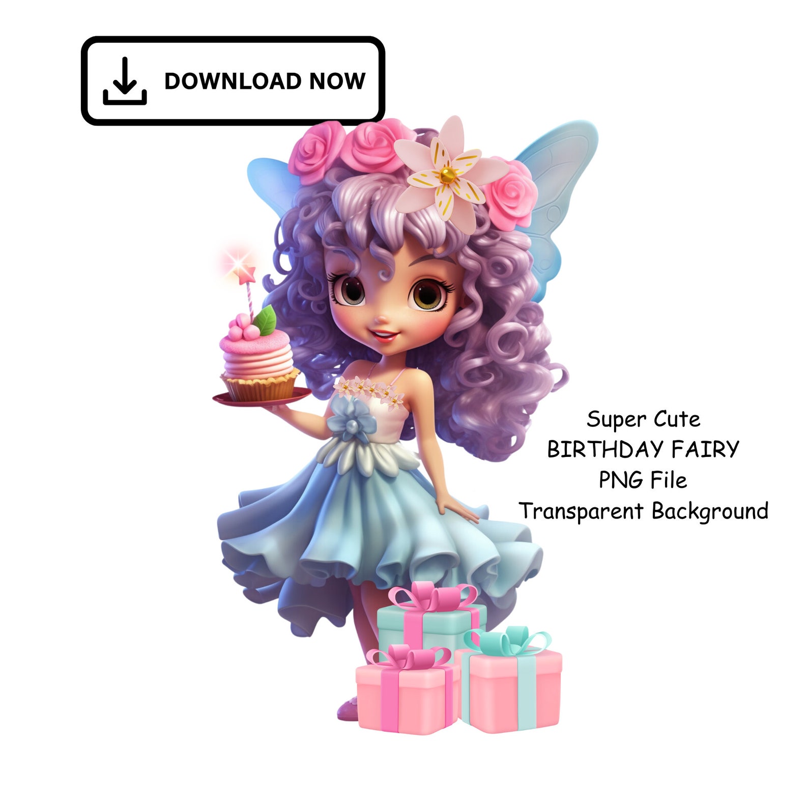 Birthday Fairy Clipart, Cute Birthday Fairy PNG, Cute Fairy PNG, Cute ...