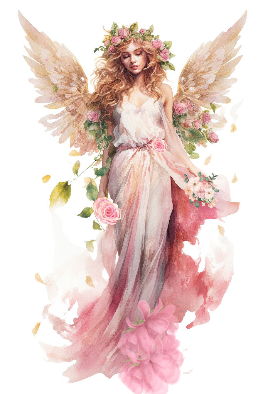 Watercolor Flower Angels, Angel Clipart, Card Making, Wall Art ...