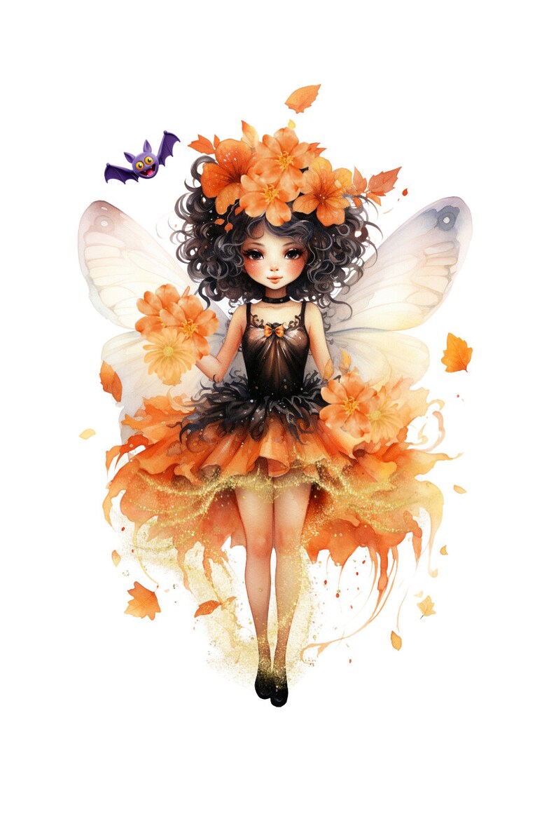 Cute Halloween Clipart, 4 Cute Halloween Fairies, Watercolor Halloween ...