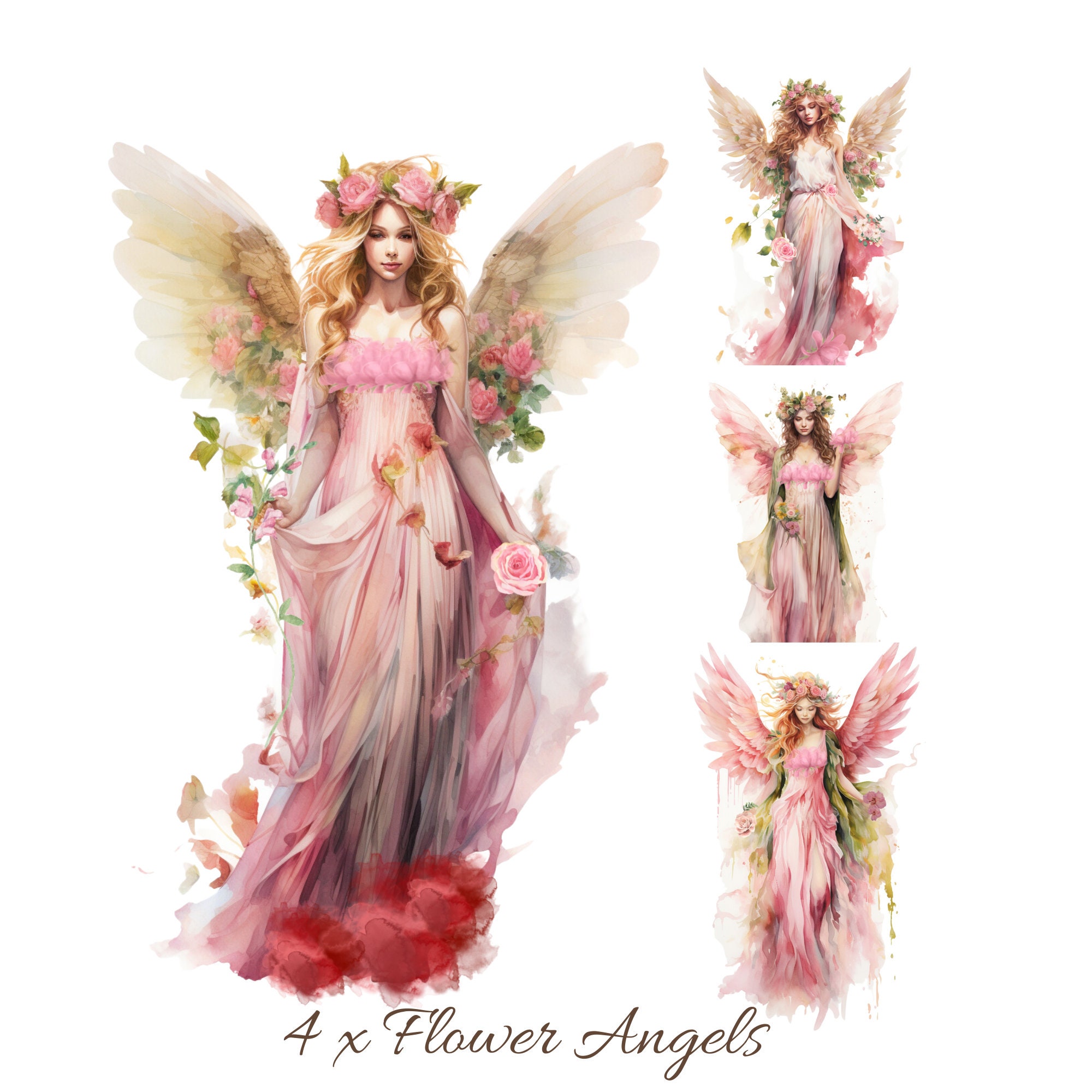 Watercolor Flower Angels, Angel Clipart, Card Making, Wall Art ...