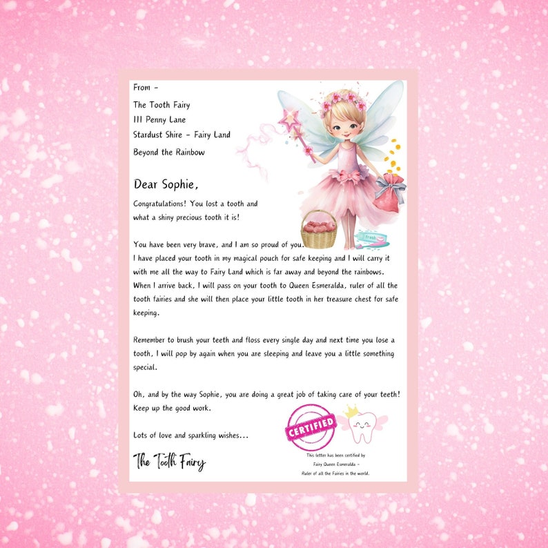 Tooth Fairy Letter PERSONALIZED, Printable Digital Download, Tooth ...
