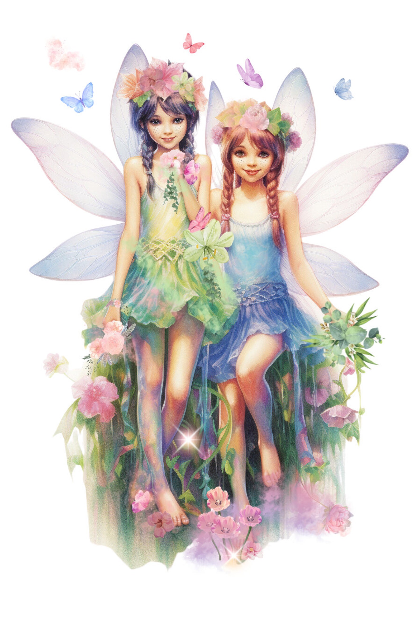 Fairy Sisters, Watercolor Clipart, PNG Fairy Clipart, Fairy Tale, Wings ...