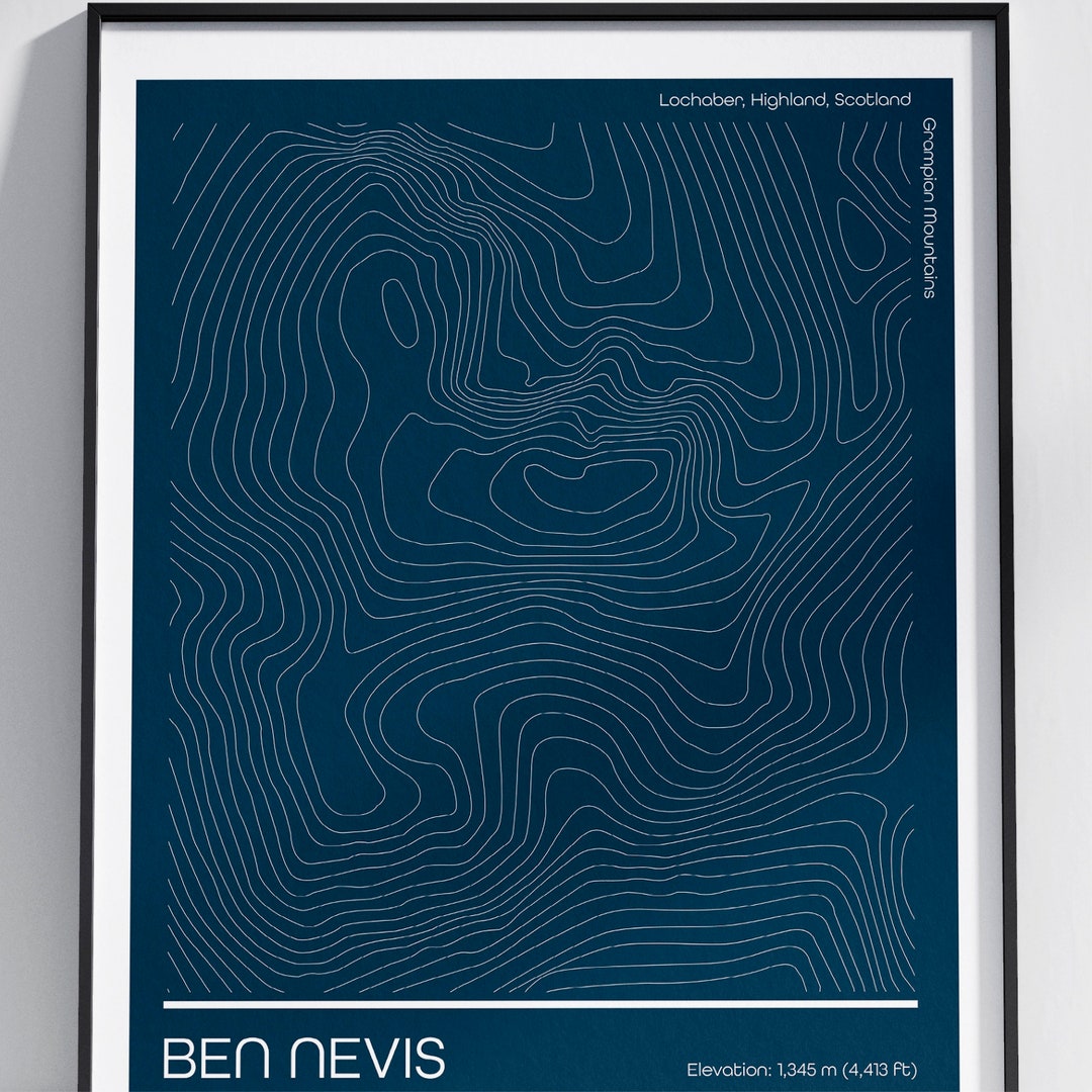 Ben Nevis Contour A3 Poster Mountain Contour Ben Nevis Scotland Digital ...