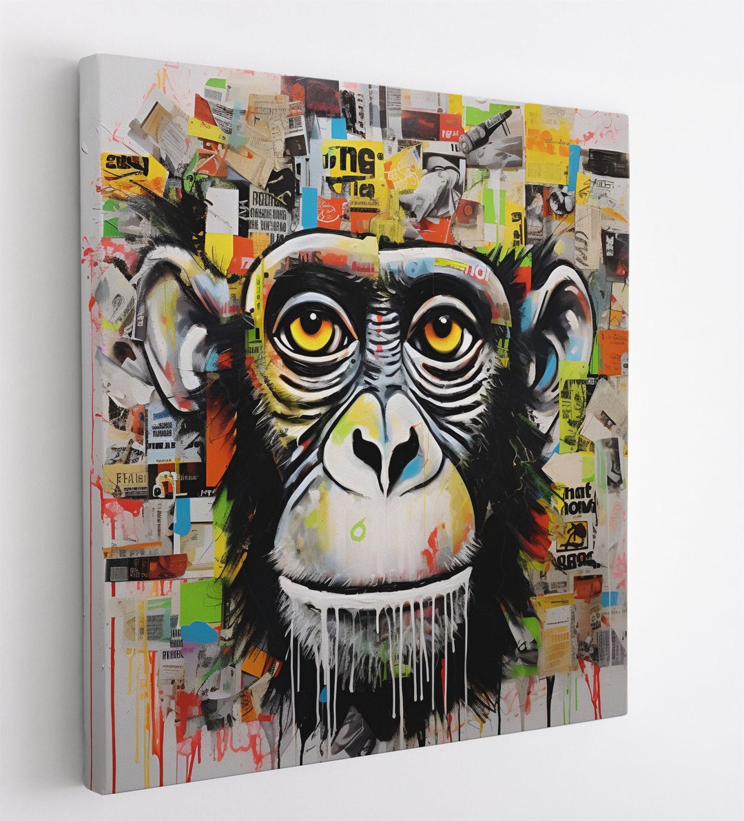 Vintage Ape Graffiti on Newspaper Grunge Square Colorful Natural Canvas ...