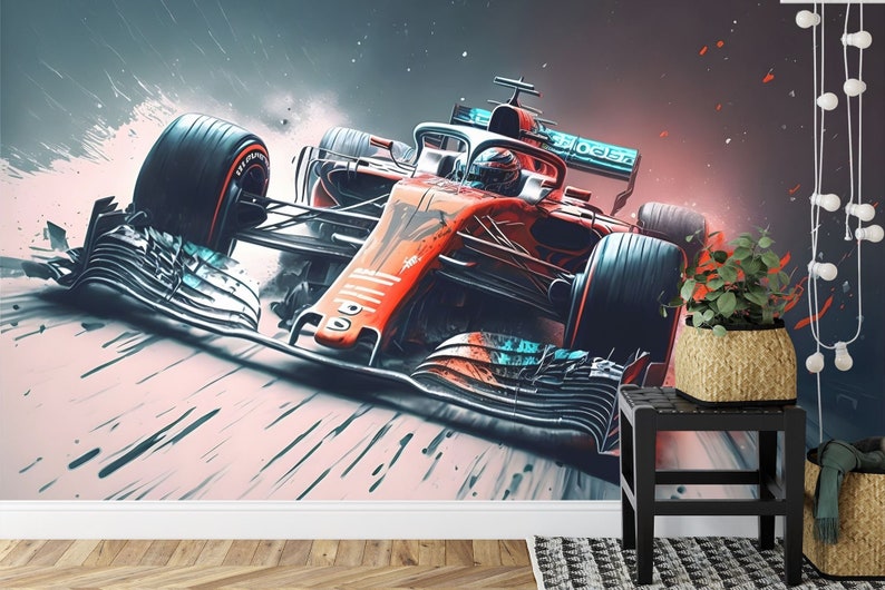 Formula 1 Racing Car Wallpaper Mural, Abstract AI Art, Peel and Stick ...