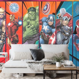 Wallpaper, Superhero Comic Wall Mural, Kids Room Decor, Easy Install ...