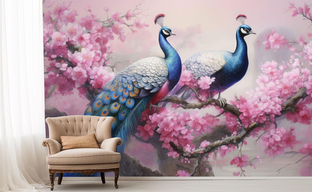 Vintage Peacocks Wall Mural: Pastel Colors, Peel and Stick Decal - Etsy