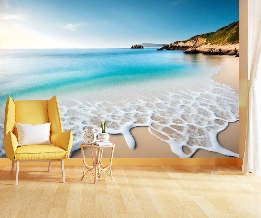 Sandy White Beach Ultra HD Tropical Island Waves Nature View Home Decor ...