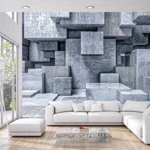 Geometric 3D Concrete Cube Room Design Art Print Photomural Wallpaper ...