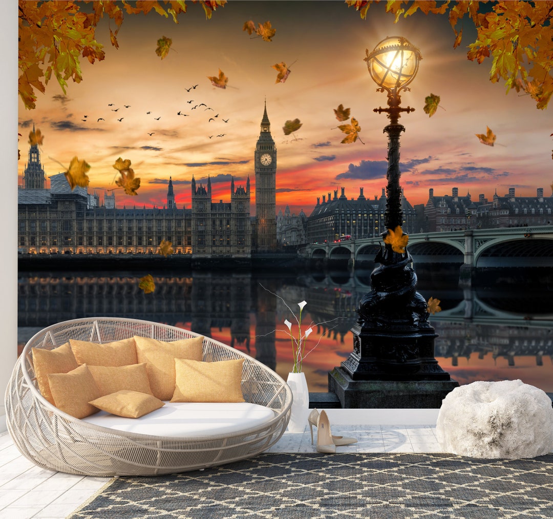 London Bridge Big Ben Autumn UK Art Print Photomural Wallpaper Mural ...