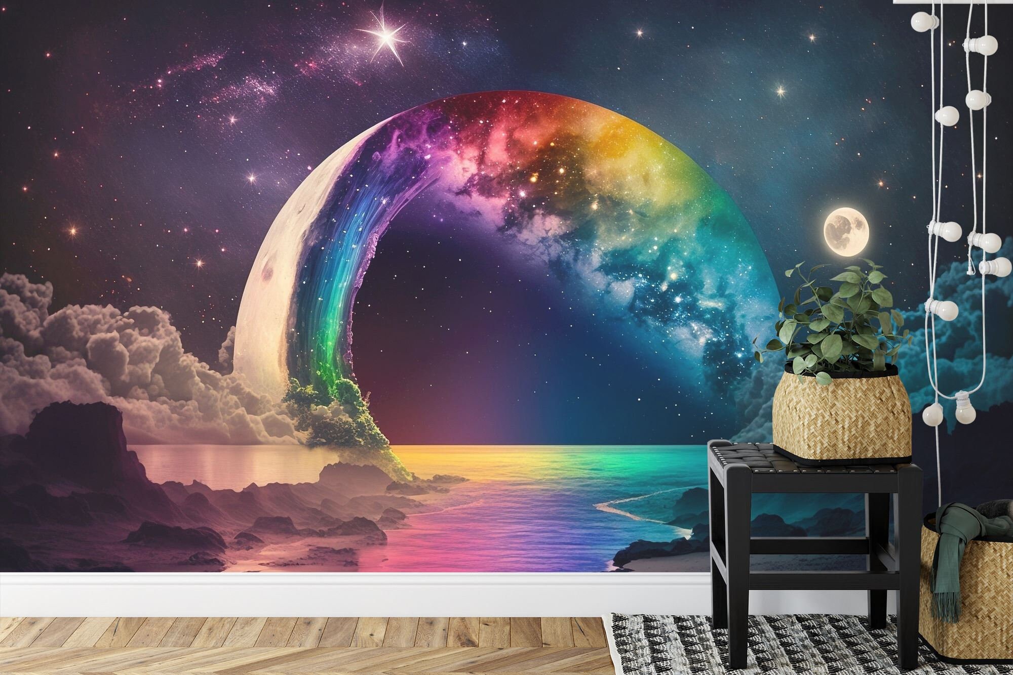 Magical Full Moon Rainbow at Starry Night Gift, Art Print Photomural ...