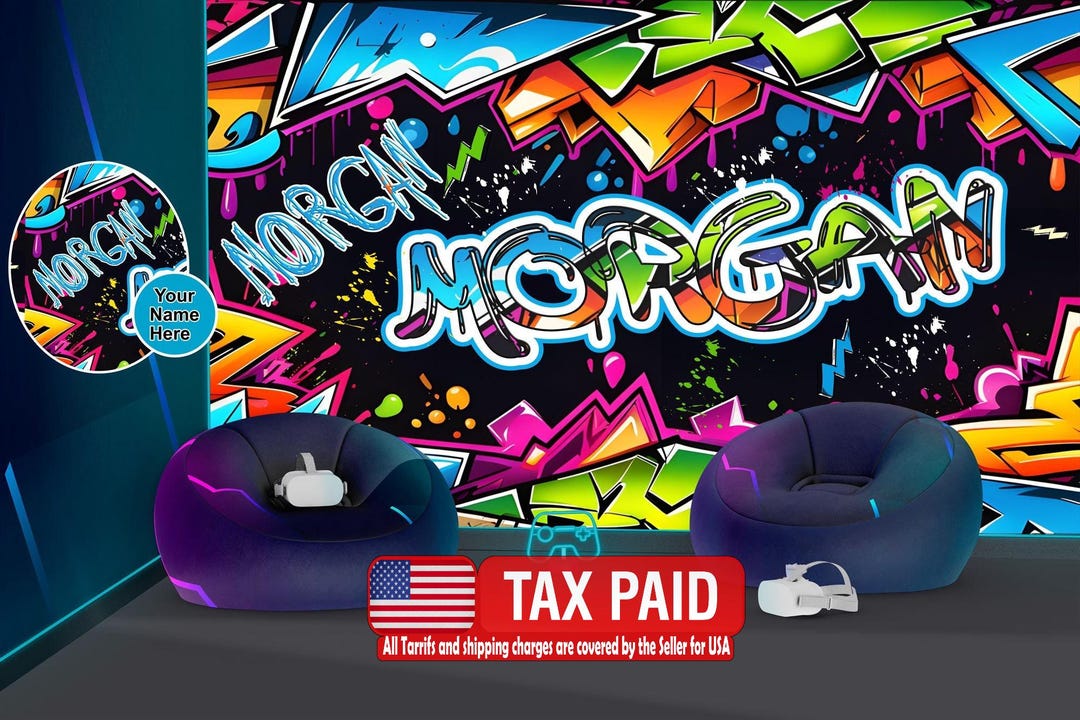 Graffiti Theme Gaming Room, Custom Art, PERSONALIZED NAME Decal Sticker ...