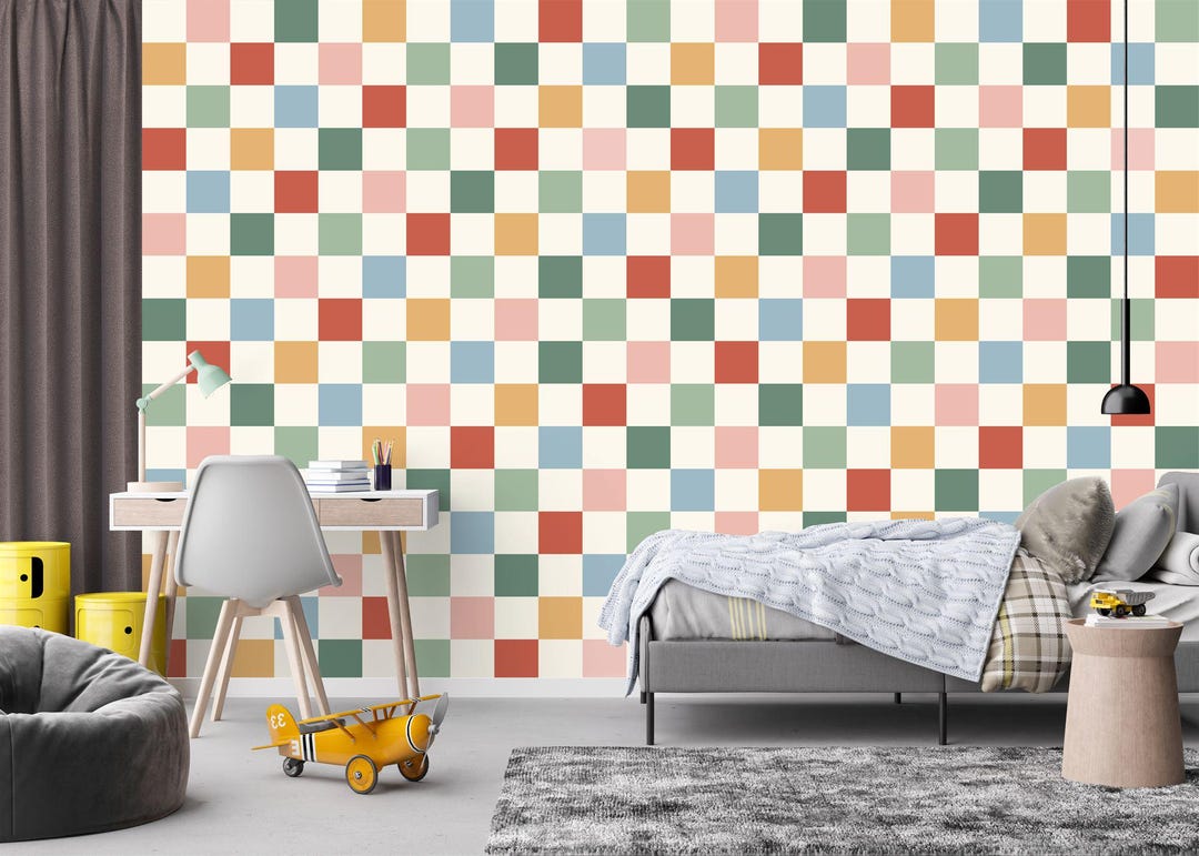 Multi Coloured Checkered Wallpaper Wall Decal, Peel and Stick - Etsy