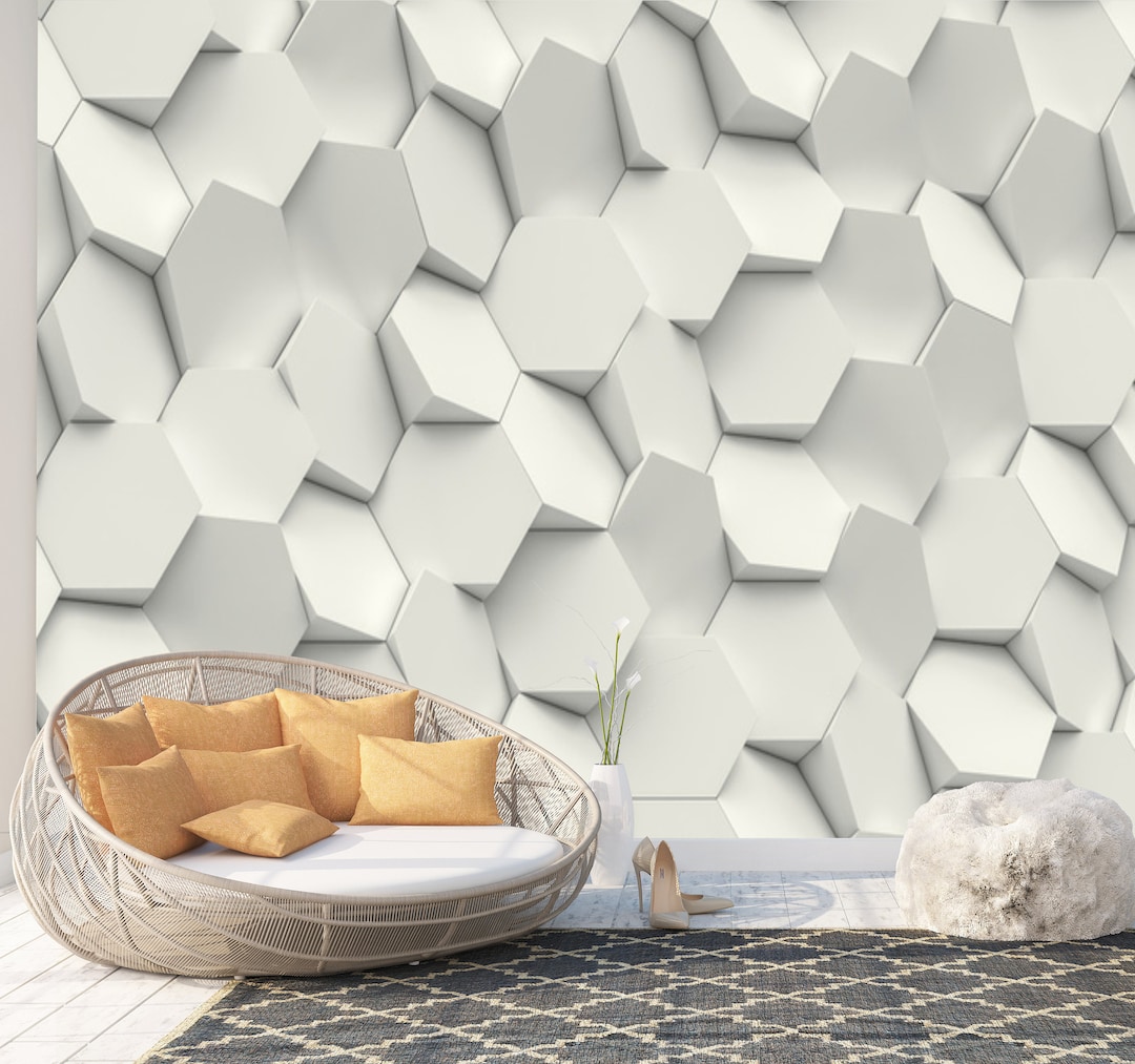 3D Hexagon Wall Mural, Geometric Peel and Stick Wallpaper - Etsy