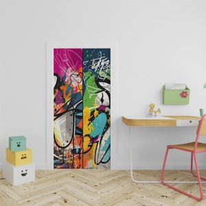 Urban Graffiti Wall Sticker Door Covering Removable Peel and Stick Self ...