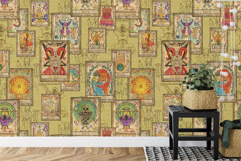 Vintage Tarot Card Wallpaper Mural, Esoteric Astrology Peel and Stick ...