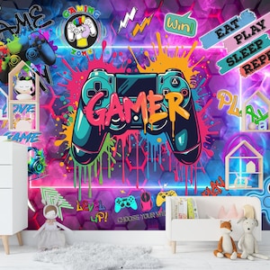 Gaming Room Game Playing Kids Room Decor Gift, Art Print Photomural ...