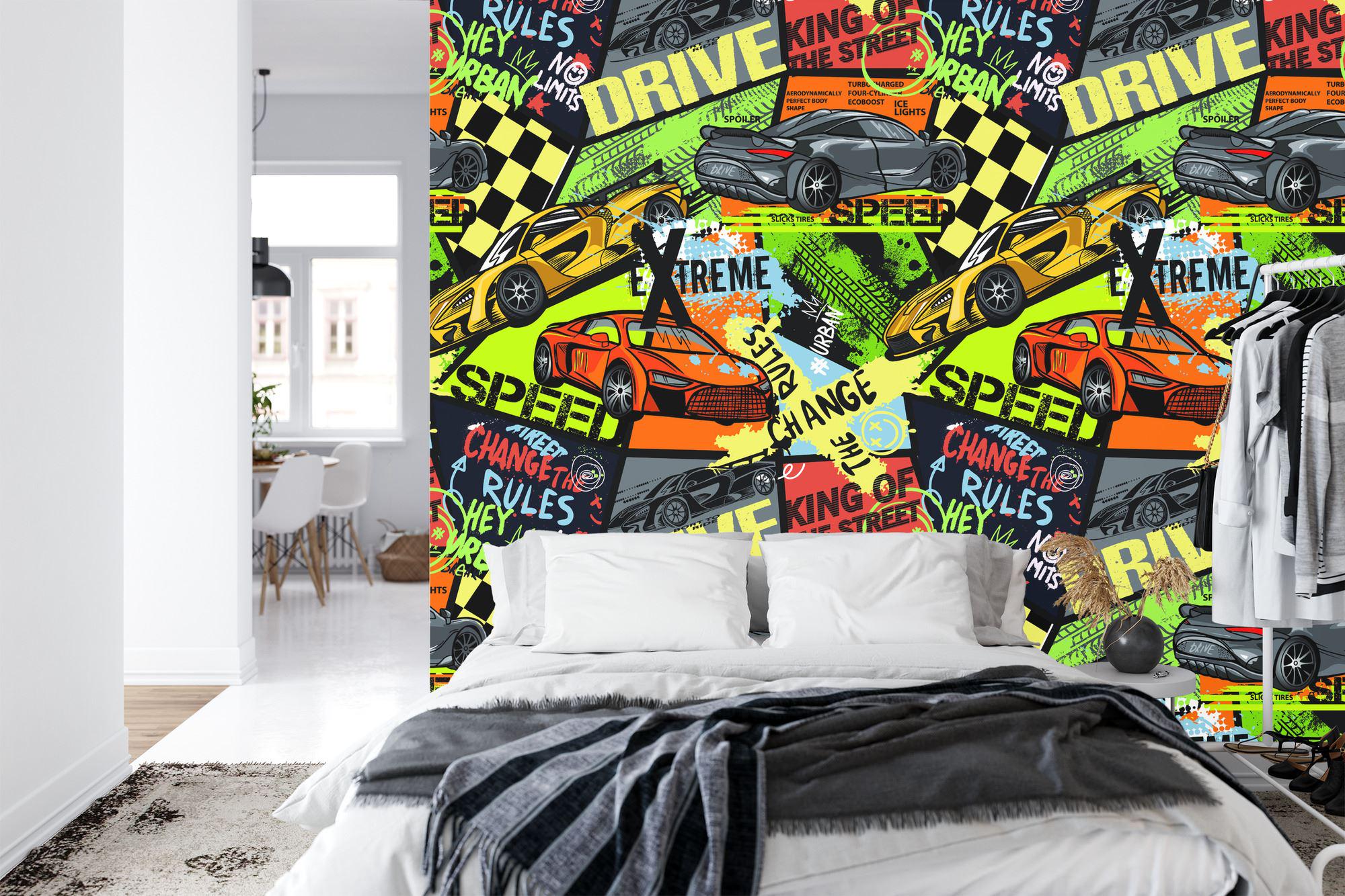 Speed Cars Racing Wallpaper, Boys Room Decor, Peel and Stick Mural - Etsy