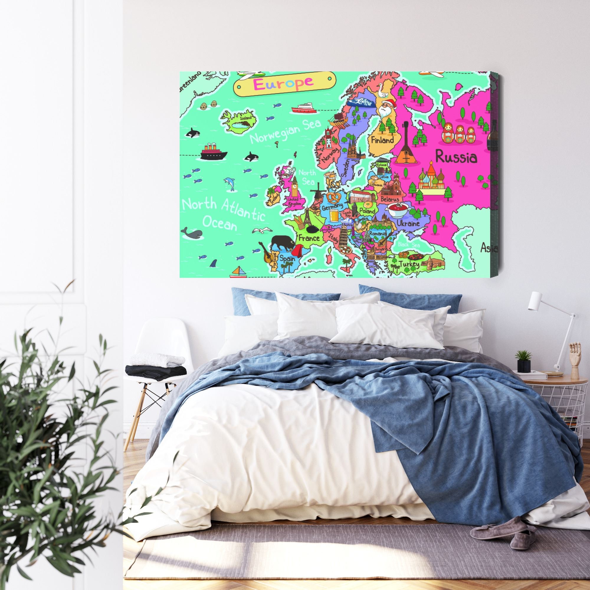 Colorful Europe Kids Map Illustration Educational Cartoon - Etsy