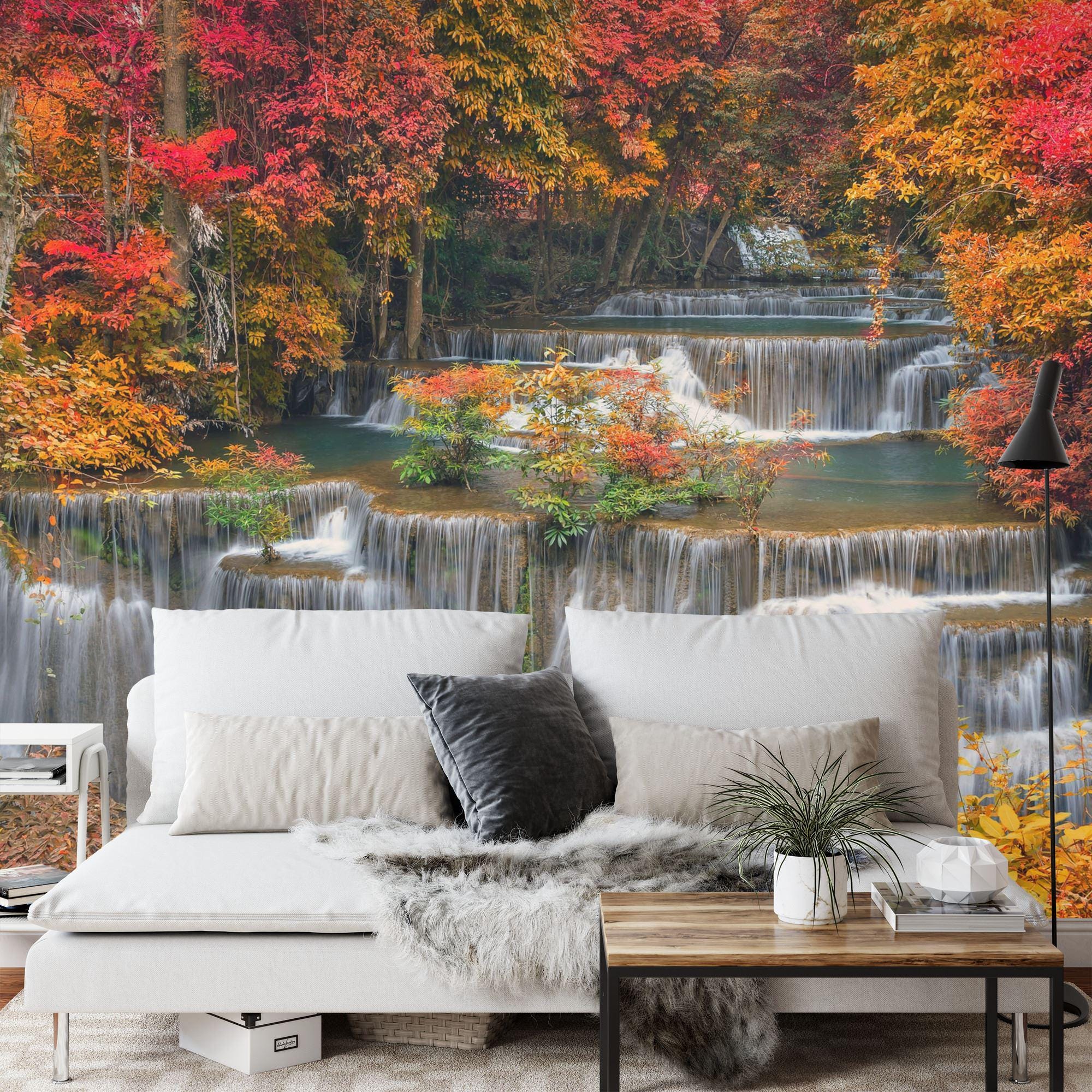 Autumn Waterfall Wallpaper Mural, Peel and Stick Wall Decal - Etsy