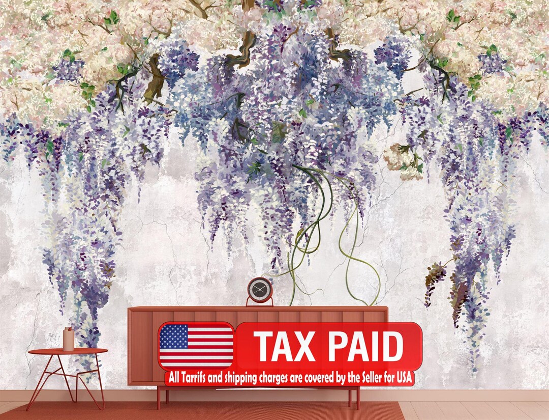 Lilac Floral Wallpaper Mural, Vintage Purple Flowers, Peel and Stick - Etsy