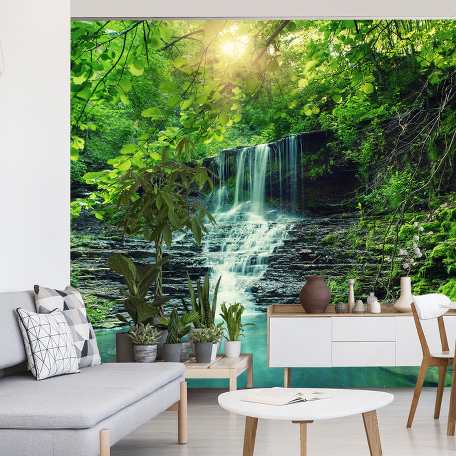 Rocks Rainforest Waterfall Wallpaper Mural Wall Decor Art Print ...