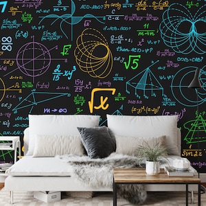 Math Formulas Color Chalk Blackboard Gift, Art Print Photomural ...