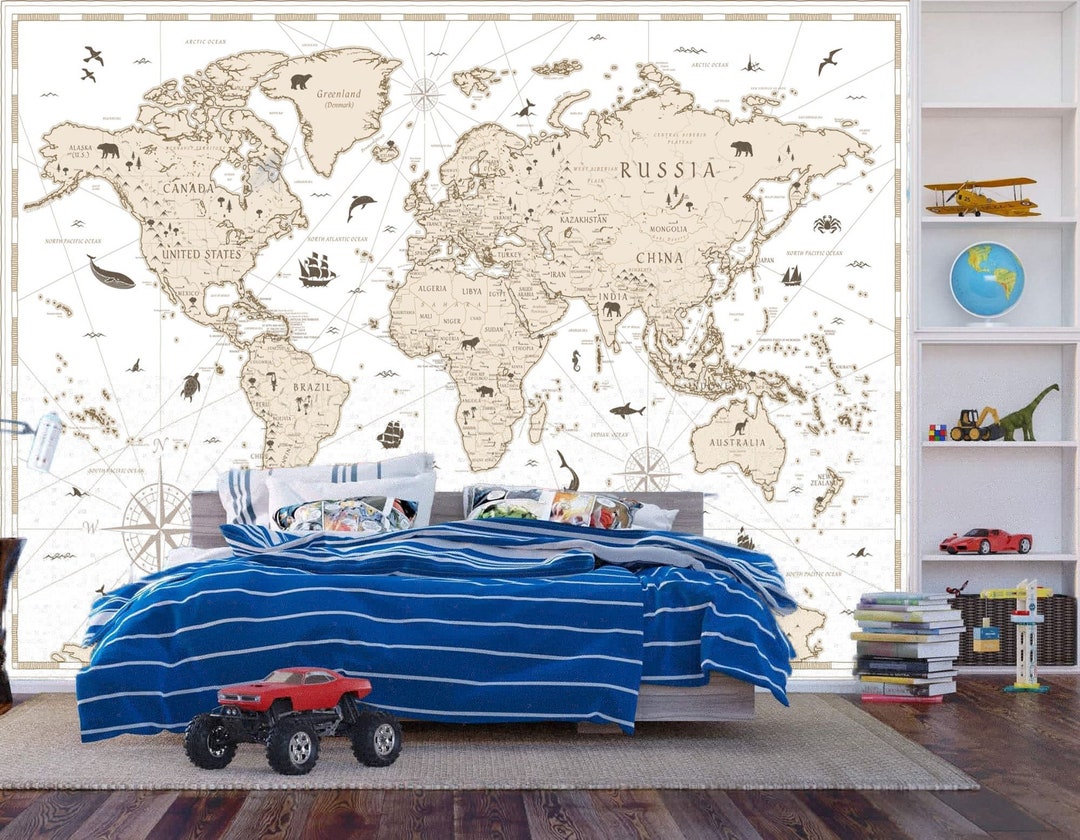 World Map Detailed Geography Kids Room Decor Gift for Children Room ...