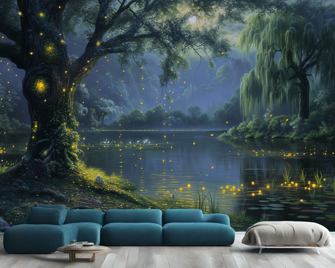 Mystical Woods Glowing Forest Moon Night Gift, Art Print Photomural ...