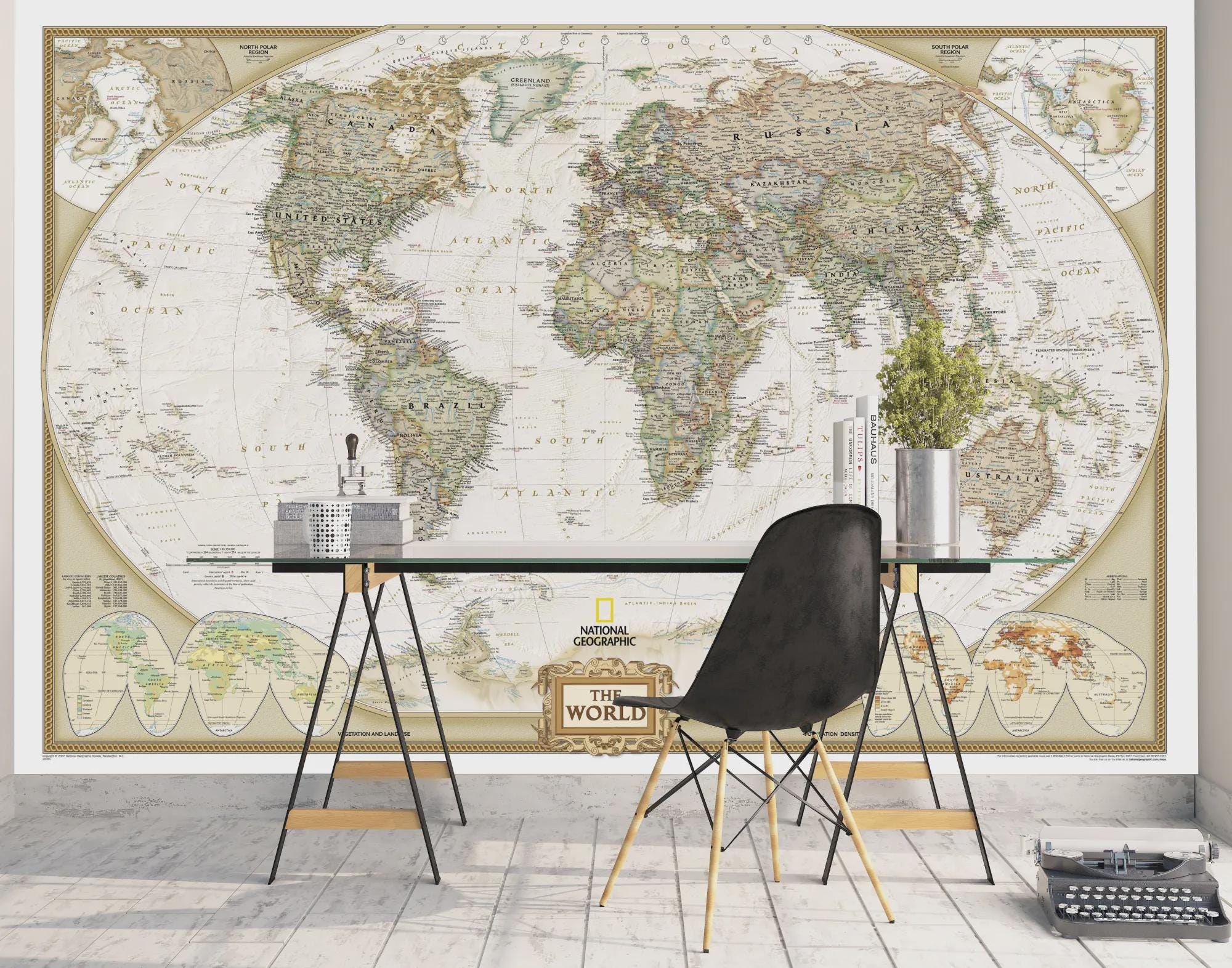 Executive National Geographic World Map Wallpaper Mural, Peel and Stick ...