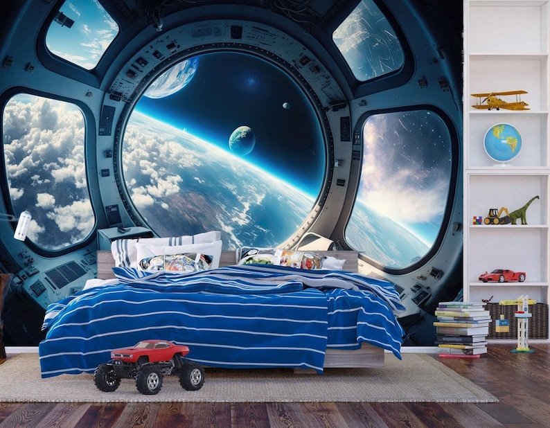 Wallpaper, 3D Spaceship Window Earth View, Peel and Stick Wall Mural - Etsy