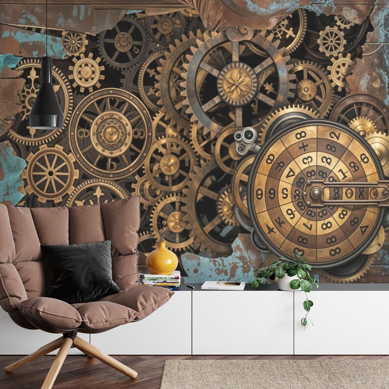 Steampunk Gear Wallpaper Mural, Retro Industrial Wall Decal - Etsy