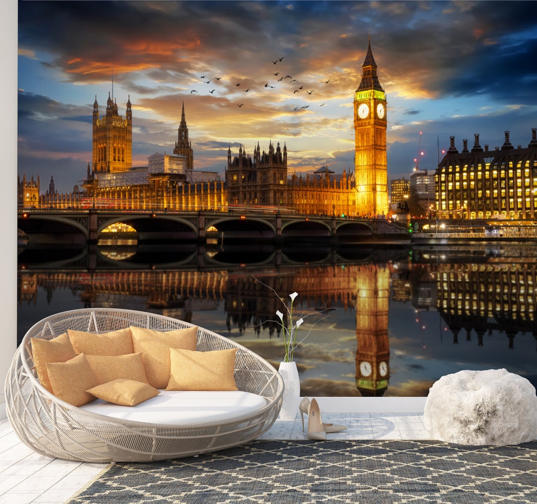 Big Ben London Bridge Night Wallpaper Mural Wall Decor Art Print ...