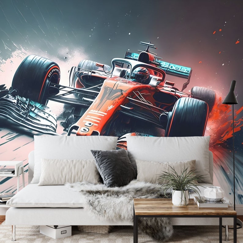 Formula 1 Racing Car Wallpaper Mural, Abstract AI Art, Peel and Stick ...