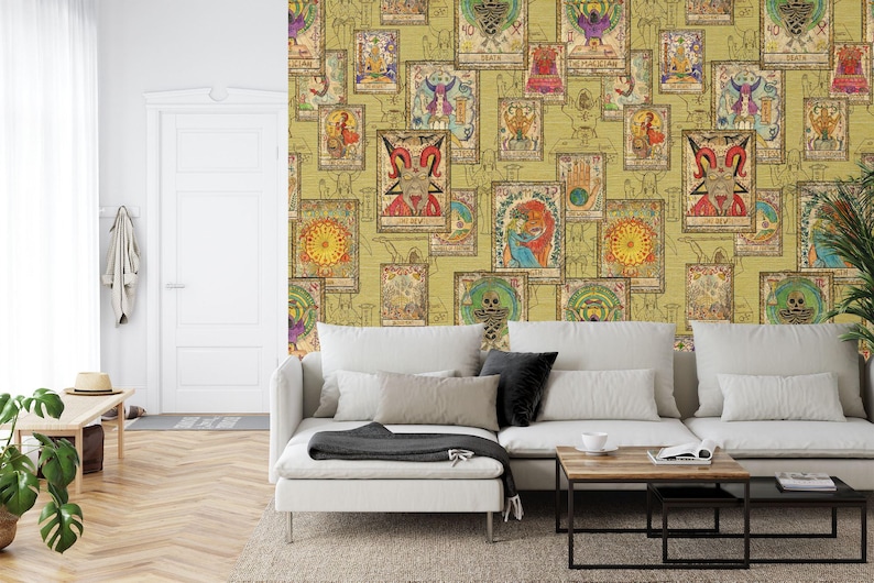 Vintage Tarot Card Wallpaper Mural, Esoteric Astrology Peel and Stick ...