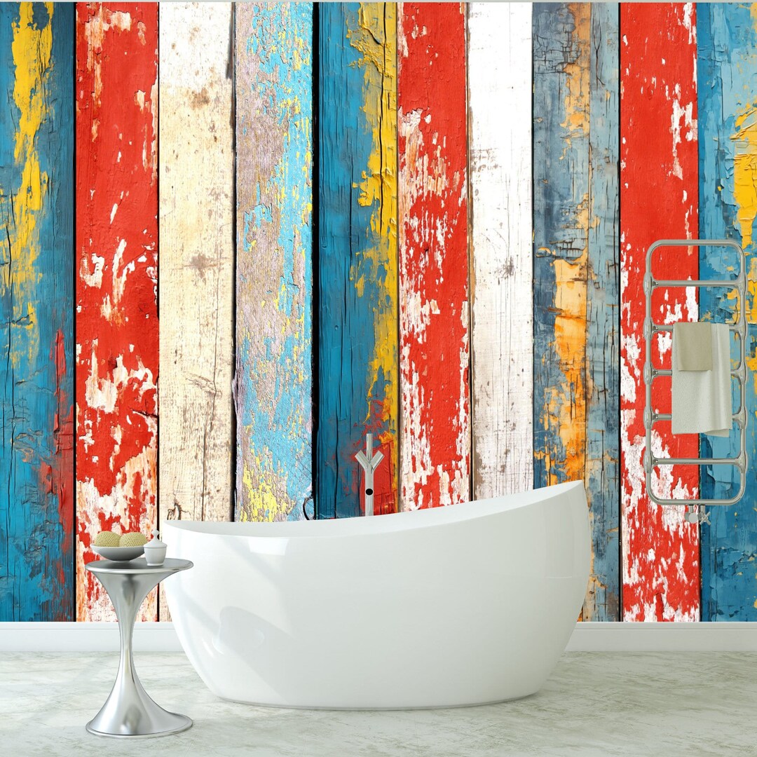 Colored Wooden Logs Abstract Art Print Photomural Wallpaper Mural Easy ...