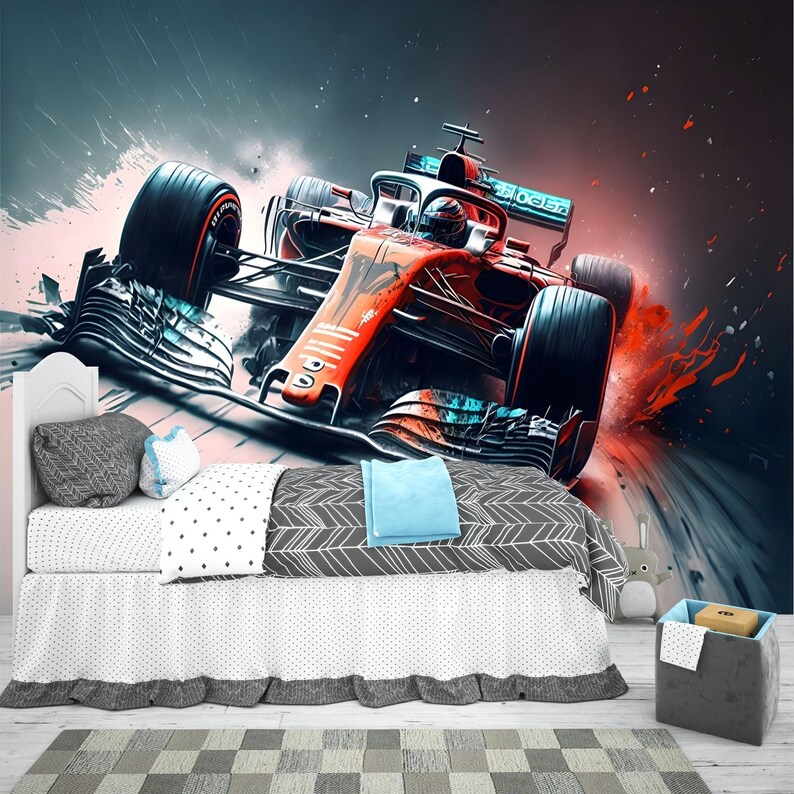 Formula 1 Racing Car Wallpaper Mural, Abstract AI Art, Peel and Stick ...