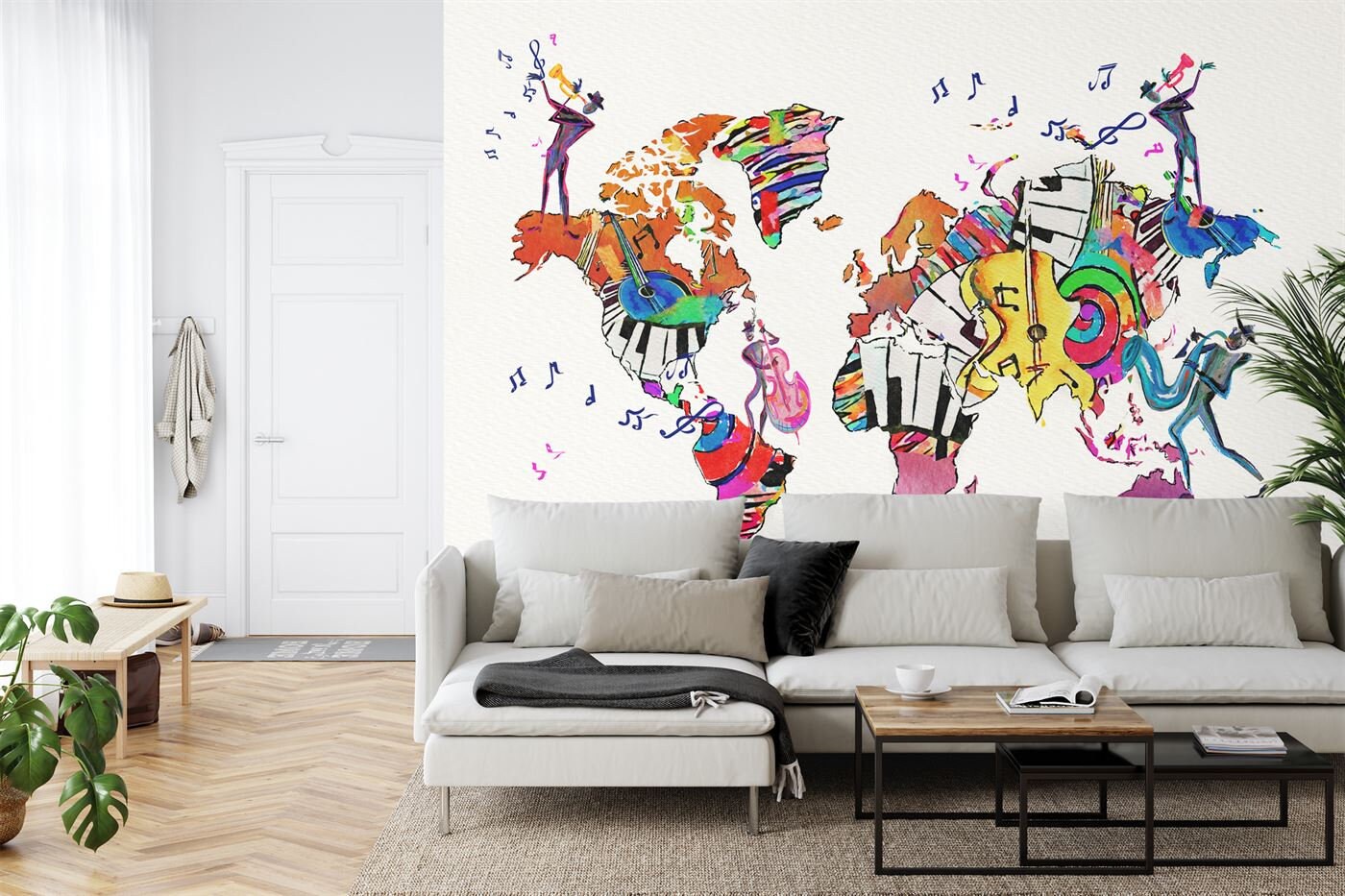 World Map of Music Watercolor Concept Gift, Art Print Photomural ...